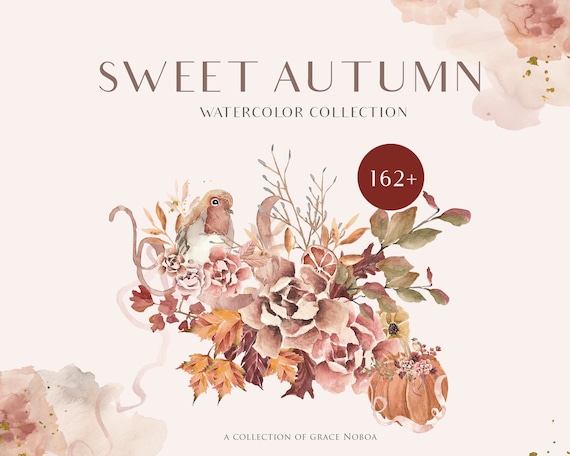 Autumn Watercolor Clipart Fall Floral Png Clip Art Boho | Etsy