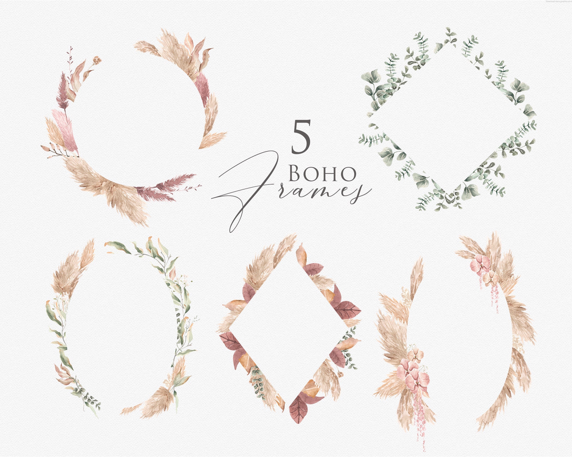 BOHO Fall Floral Watercolor Clipart Set Greenery Romantic - Etsy