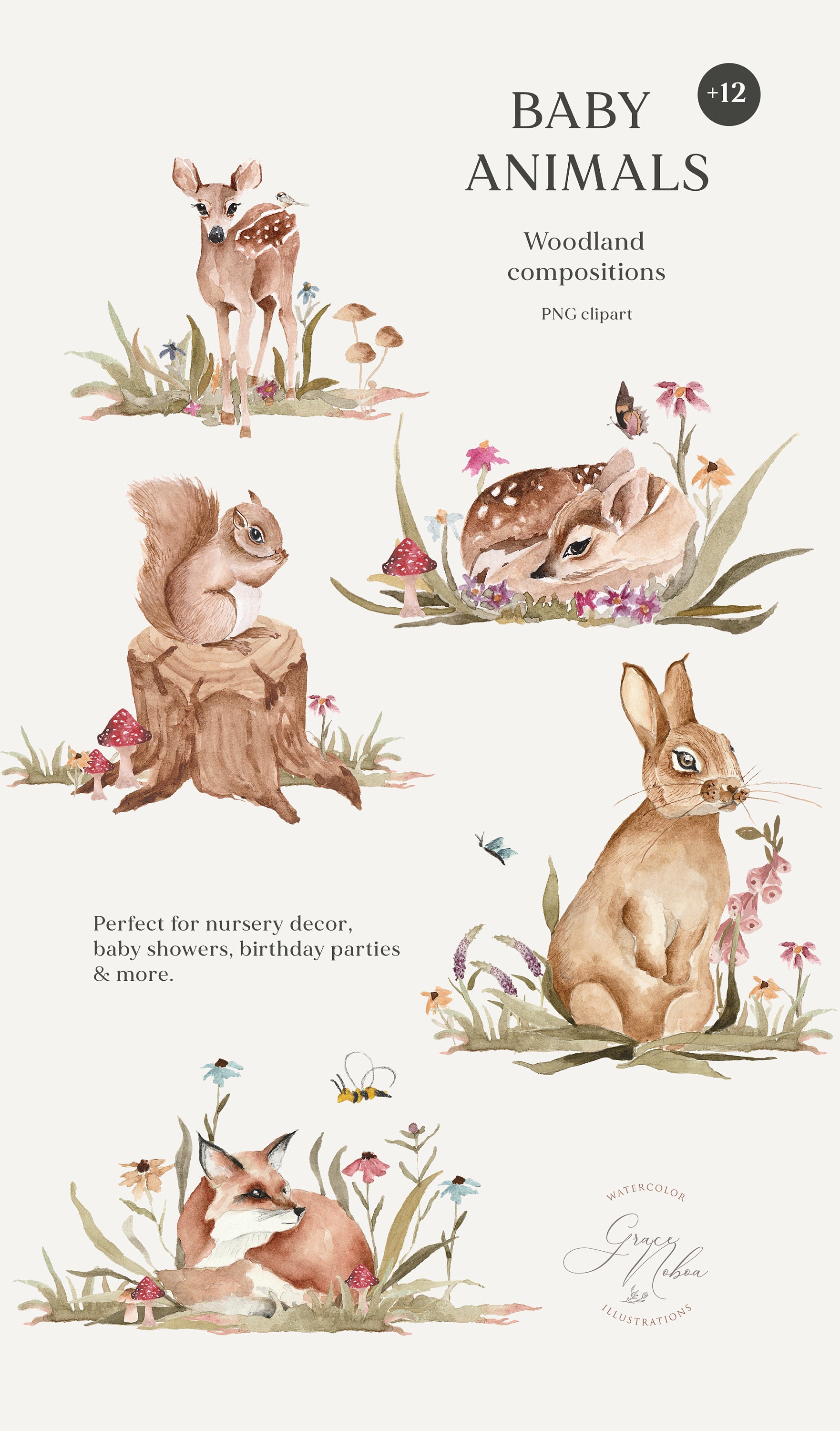 Forest Woodland Animal Babies Woodland Animals Watercolor - Etsy
