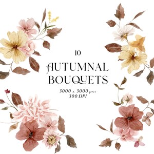 Autumn Watercolor Floral Clipart Fall Clipart Watercolor Fall Rusty ...