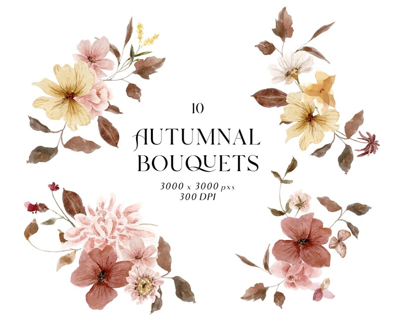 Autumn Watercolor Floral Clipart Fall Clipart Watercolor - Etsy