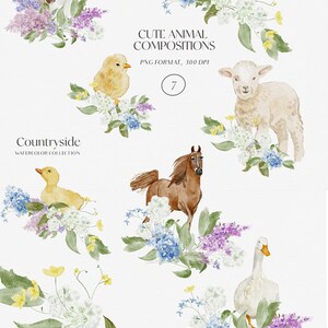 Watercolor Farm Animals Clipart- Cow Nursery Clipart- Horse Pig Duck ...
