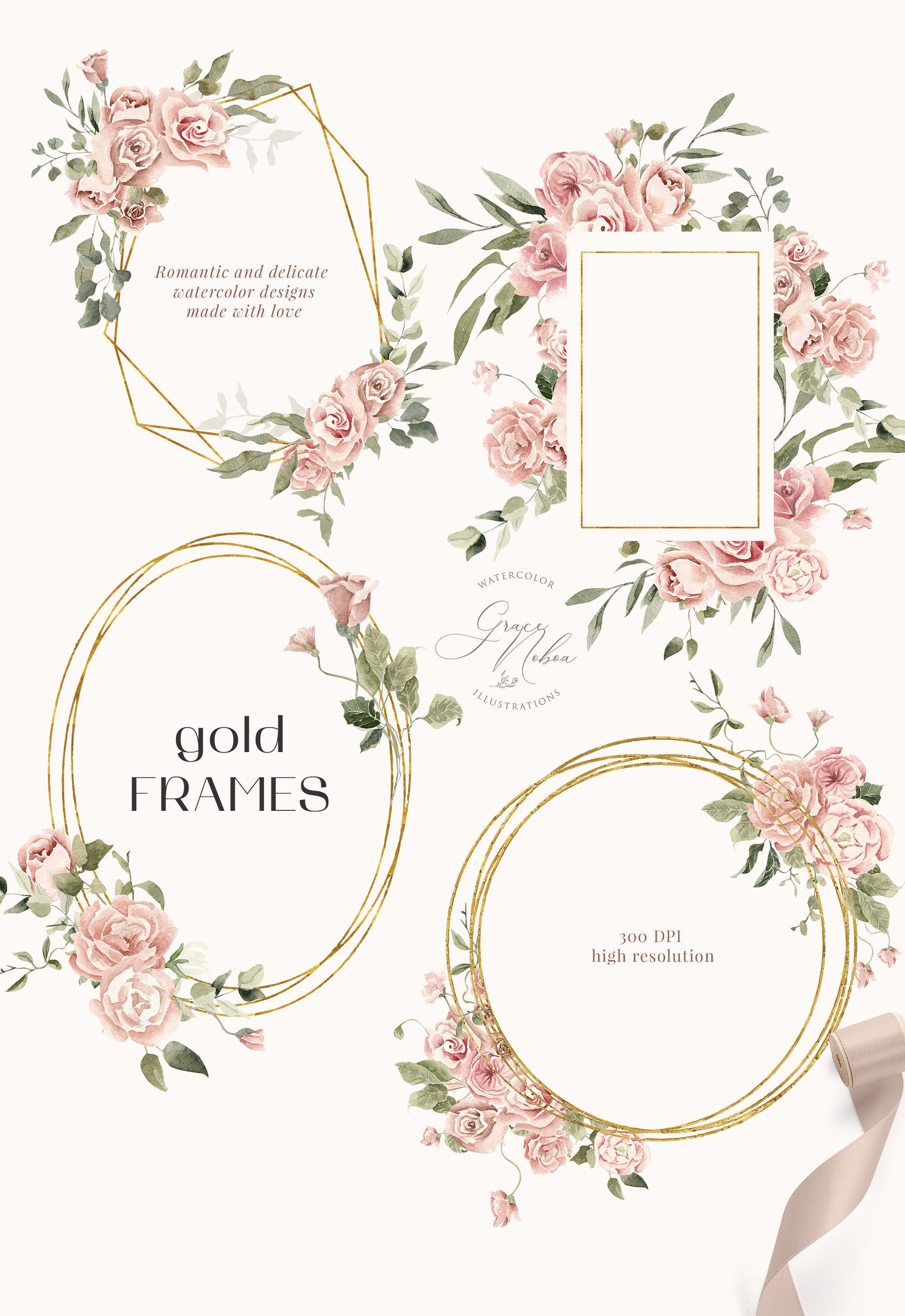 Pink Floral Clipart Rose Spring Romantic Clipart Blush Dusty - Etsy