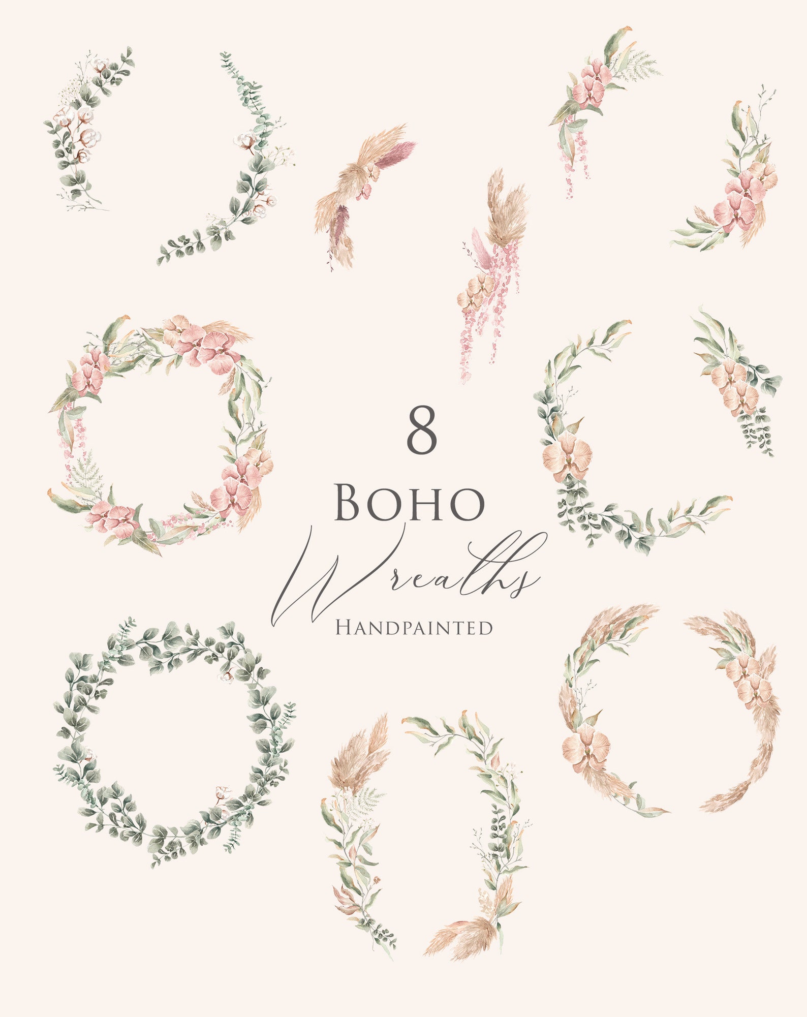 Bohemian Floral Wreaths Watercolor Set Boho Flowers Orchid - Etsy