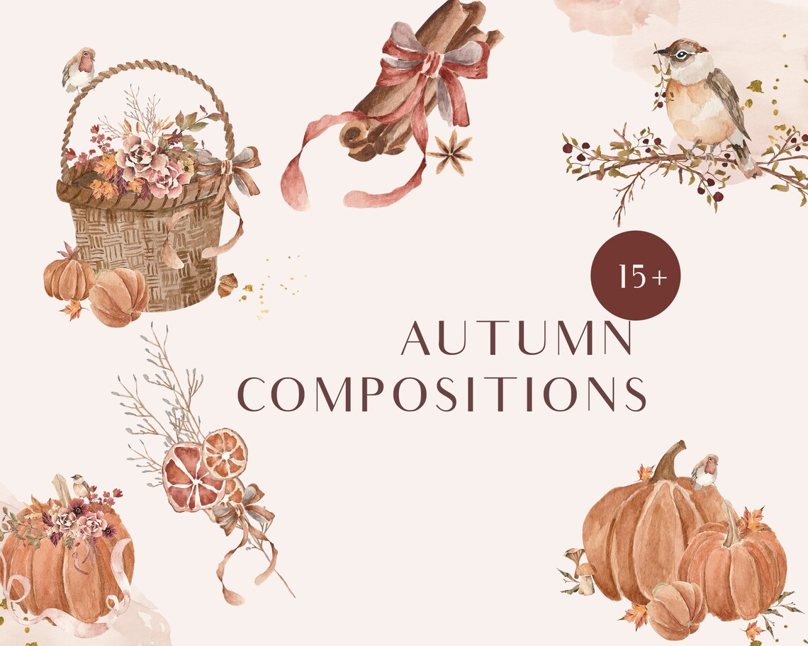 Autumn Watercolor Clipart Thanksgiving Watercolor Set | Etsy