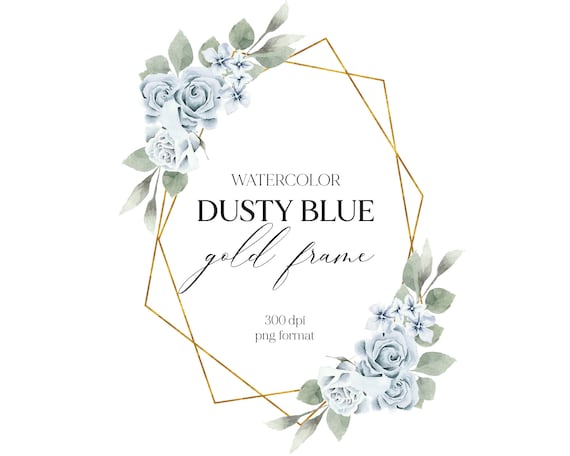 Dusty Blue Watercolor Floral Frame Something Blue Botanical - Etsy
