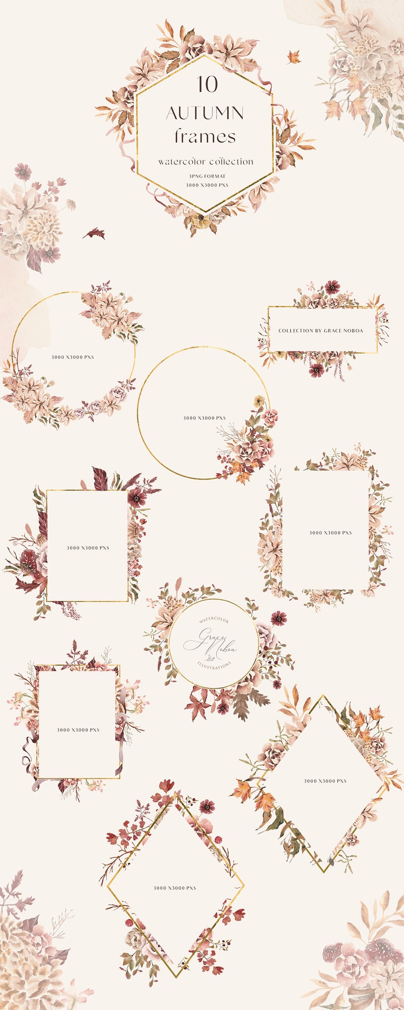 Autumn Watercolor Clipart Fall Floral Png Clip Art Boho - Etsy