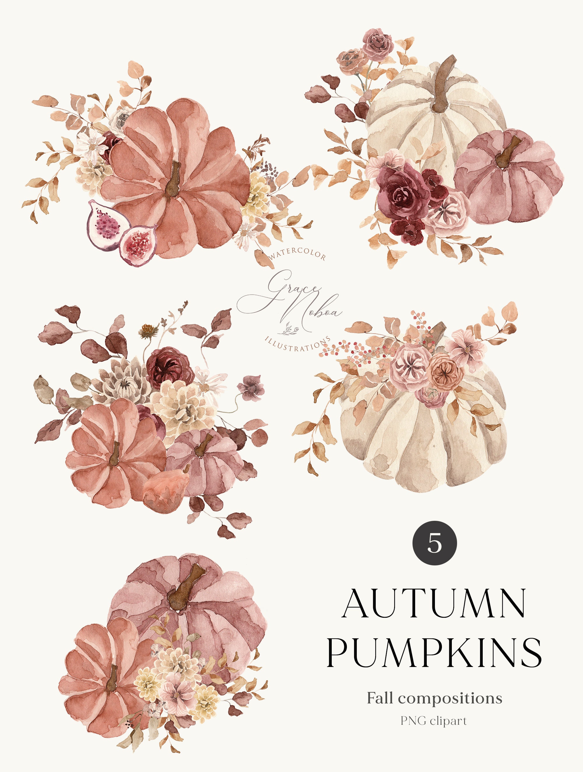 Fall Pumpkin Floral Png Autumn Clipart Watercolor Pumpkin - Etsy