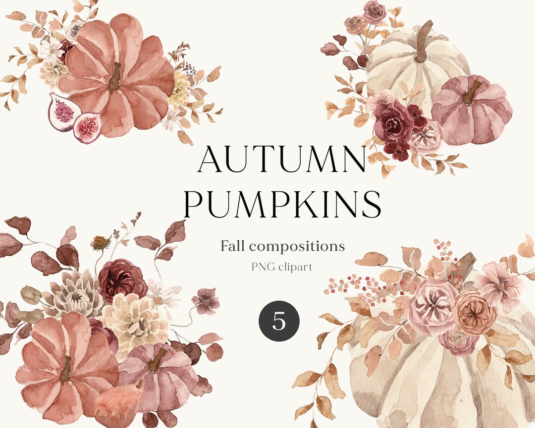 Fall Pumpkin Floral Png Autumn Clipart Watercolor Pumpkin Clipart ...
