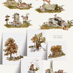 Watercolor Fall Woodland Forest Animals Clipart- Watercolor Pumpkin ...