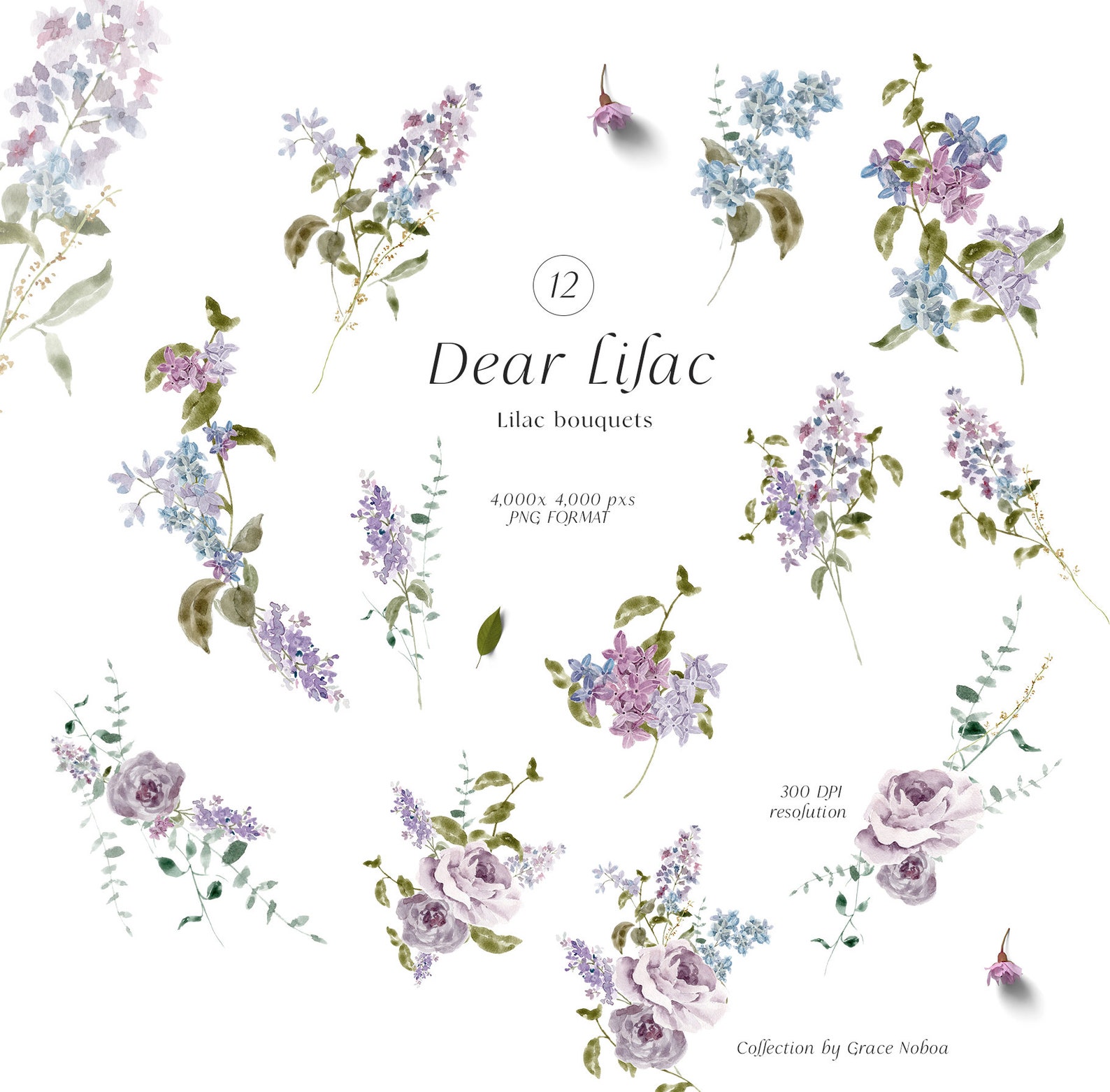 Lilac Watercolor Floral Clipart Spring Bouquet Flowers - Etsy
