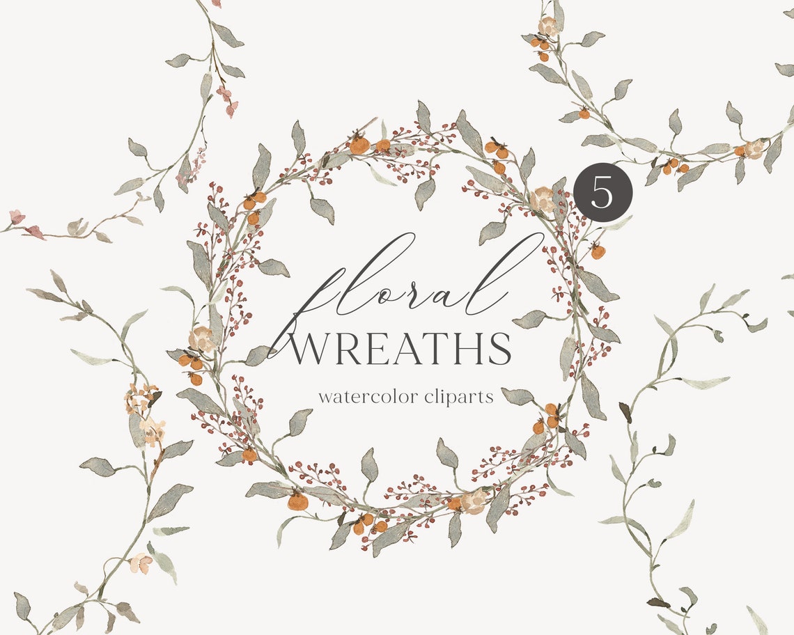 Watercolor Floral Wreath Clipart Watercolor Botanical Floral - Etsy