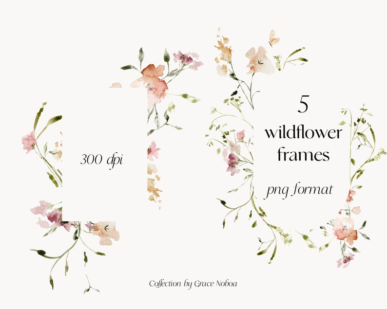 Watercolor Wildflower Floral Clipart Watercolor Garden Wreath - Etsy