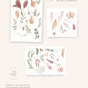 Watercolor Floral & Greenery Boho DIY Elements-watercolor Pampagrass ...