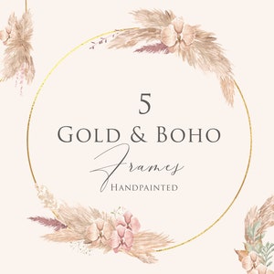Watercolor Golden Boho Frame elegant Wedding Frame Clipart Watercolor ...