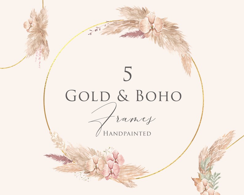 Watercolor Golden Boho Frame elegant Wedding Frame Clipart | Etsy