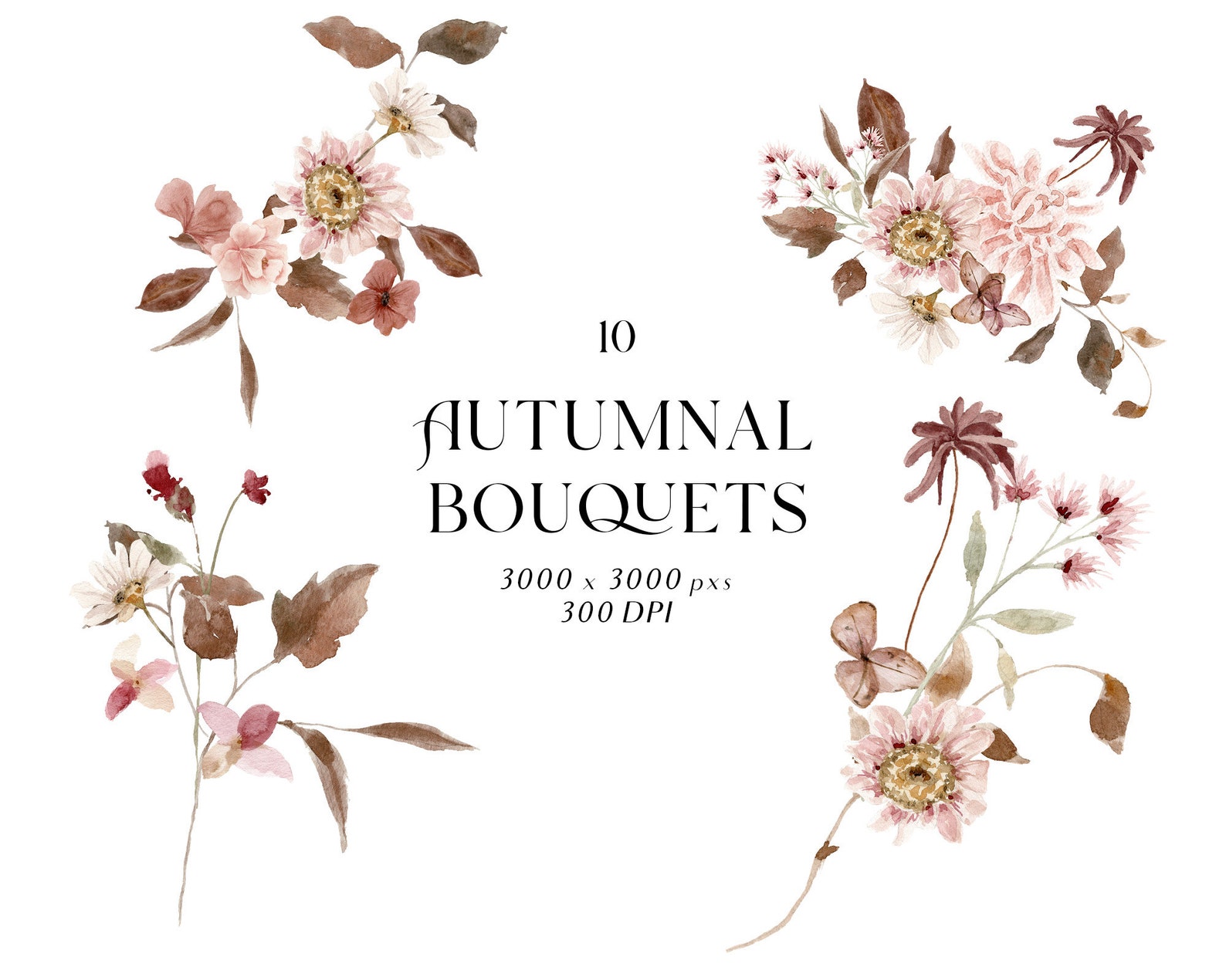 Autumn Watercolor Floral Clipart Fall Clipart Watercolor - Etsy