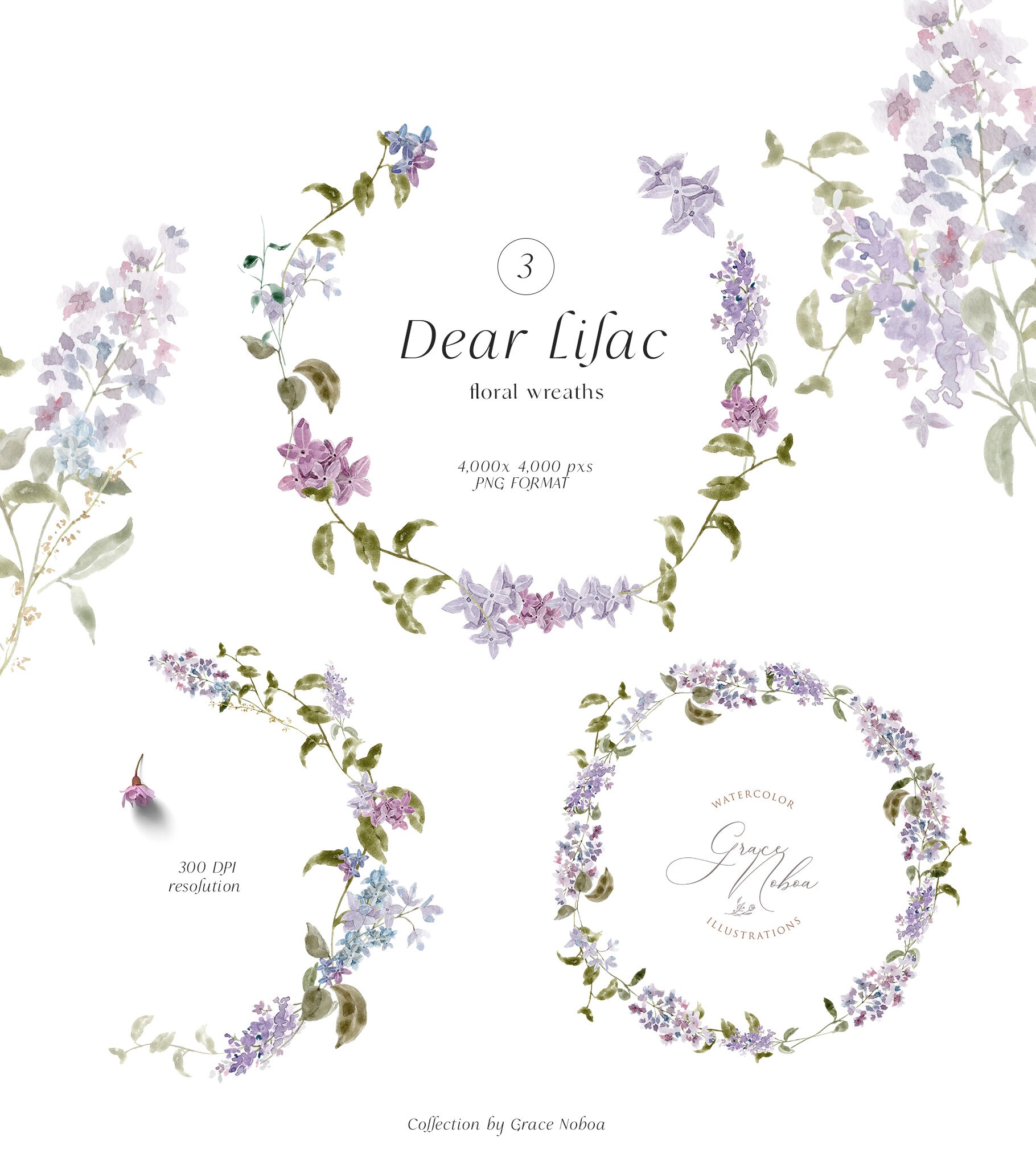 Lilac Watercolor Floral Clipart Spring Bouquet Flowers - Etsy