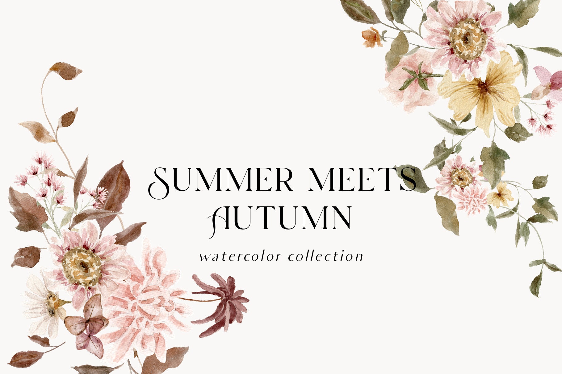 Autumn Watercolor Floral Clipart Fall Clipart Watercolor - Etsy