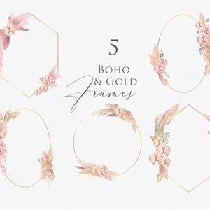 Watercolor Golden Boho Frame elegant Wedding Frame Clipart Watercolor ...