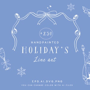 Whimsical Christmas Line Art Clipart- Holiday Season Hand Draw Doodle ...