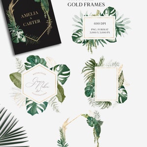 Boho Tropical Greenery Floral Clipart- Watercolor Monstera Palms Leaves ...