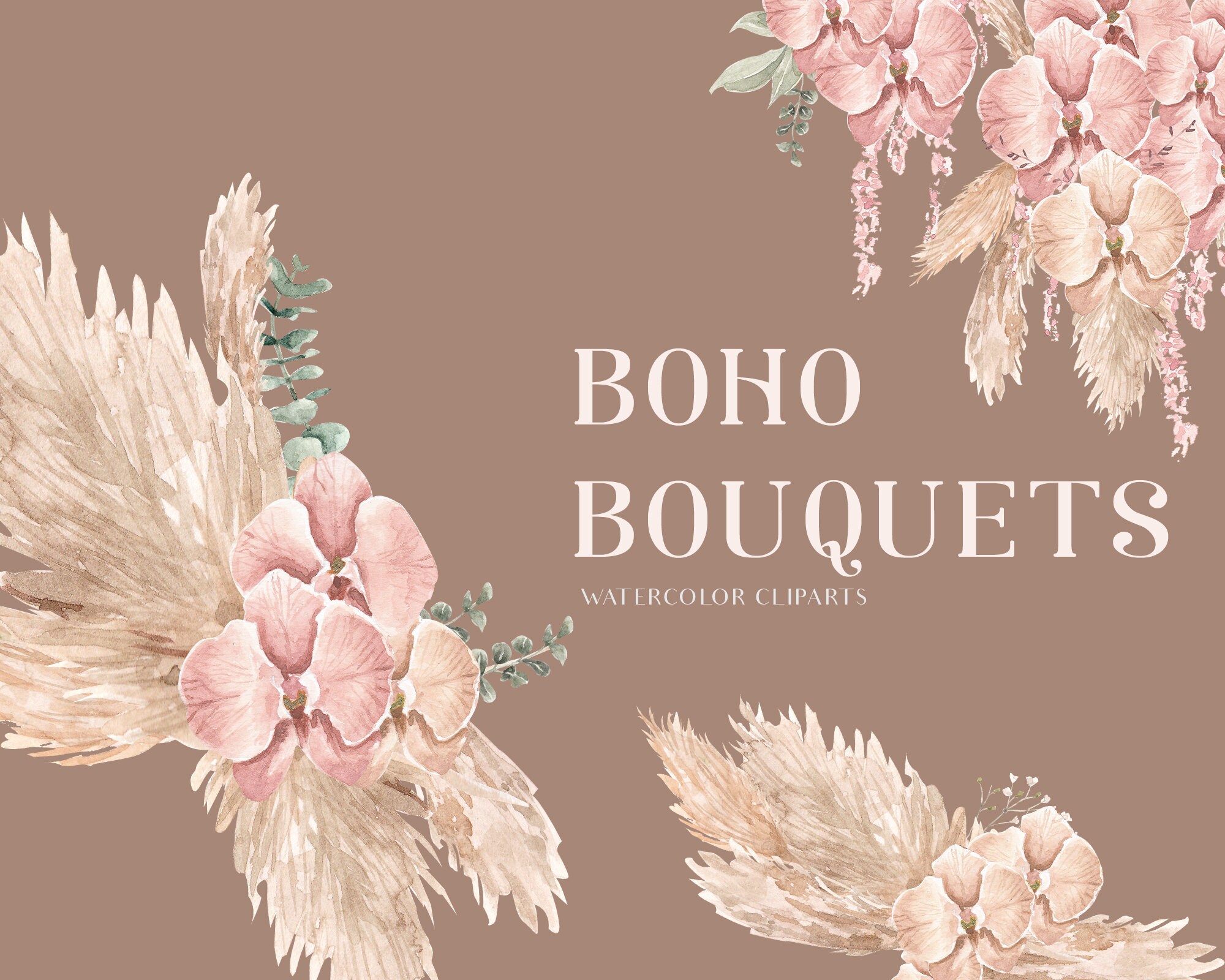 Boho Watercolor Fall Floral Wreath Set-greenery Wedding - Etsy