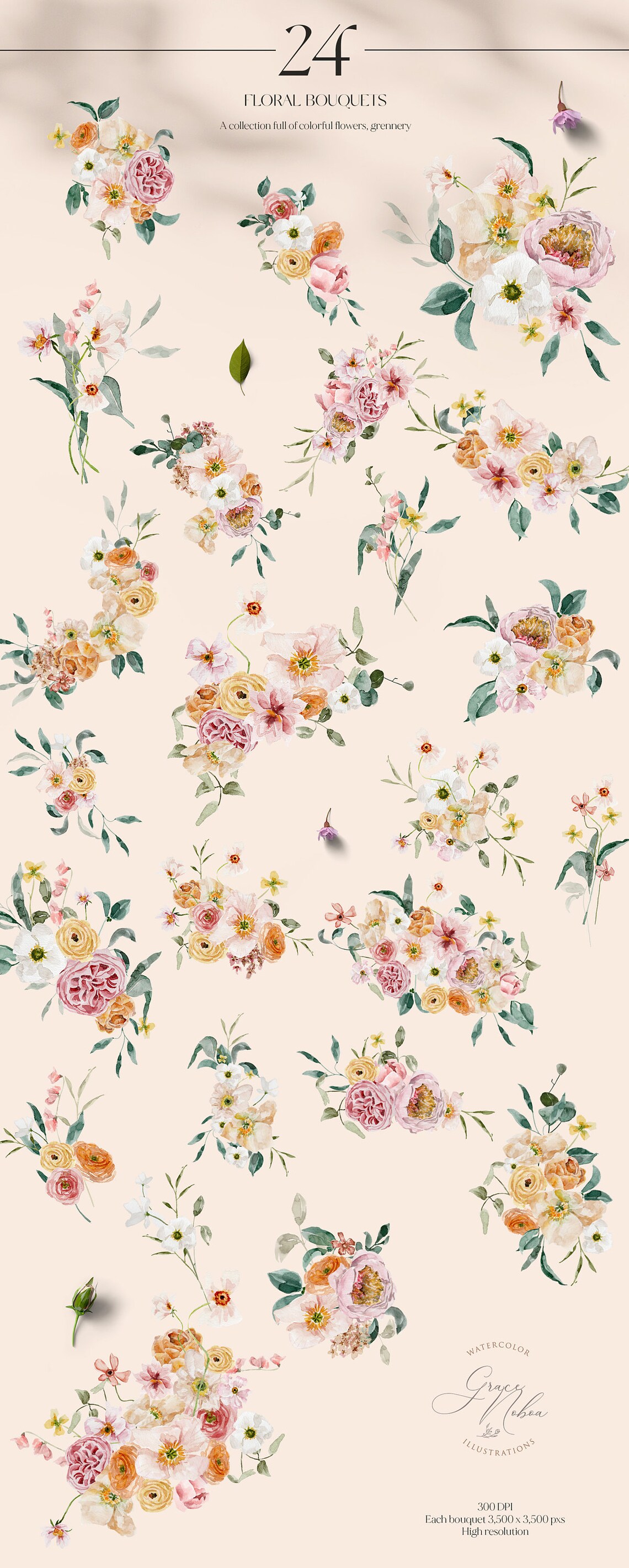 Watercolor Floral Clipart Spring Floral Peach Flower Spring - Etsy