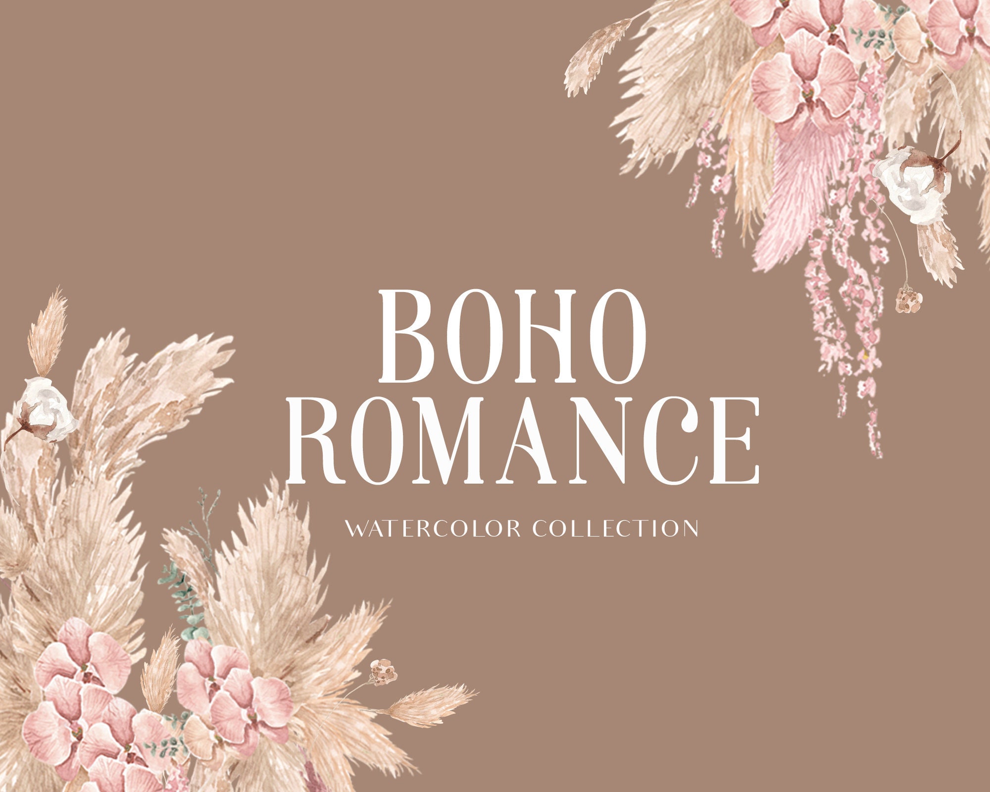 BOHO Fall Floral Watercolor Clipart Set Greenery Romantic - Etsy