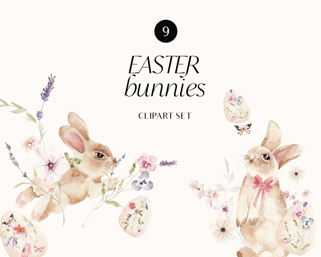 Watercolor Bunny Clipart Watercolor Wildflower Clipart - Etsy