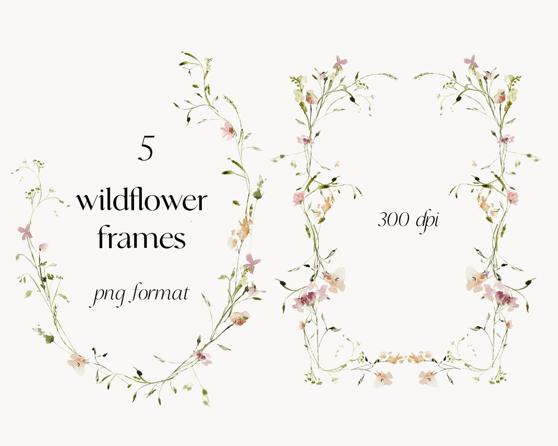 Watercolor Wildflower Floral Clipart Watercolor Garden Wreath - Etsy