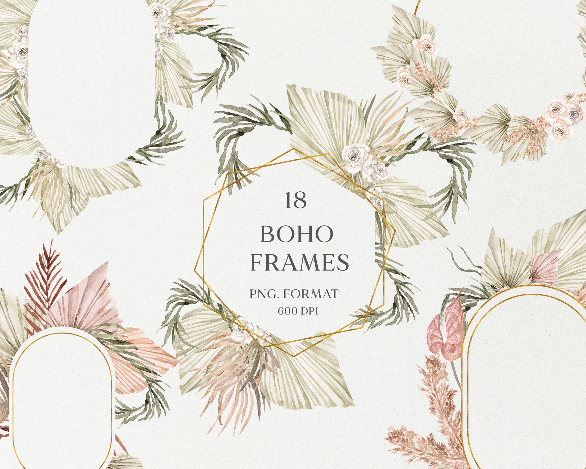 Bohemian Floral Clipart Frame Dried Pampas Grass Clipart - Etsy