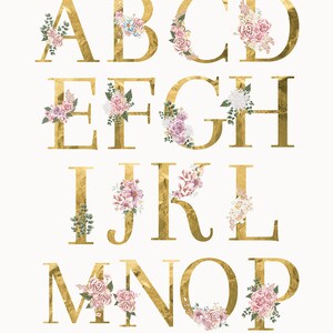 Floral Spring Golden Alphabet Watercolor Wedding Letters Clipart-gold ...