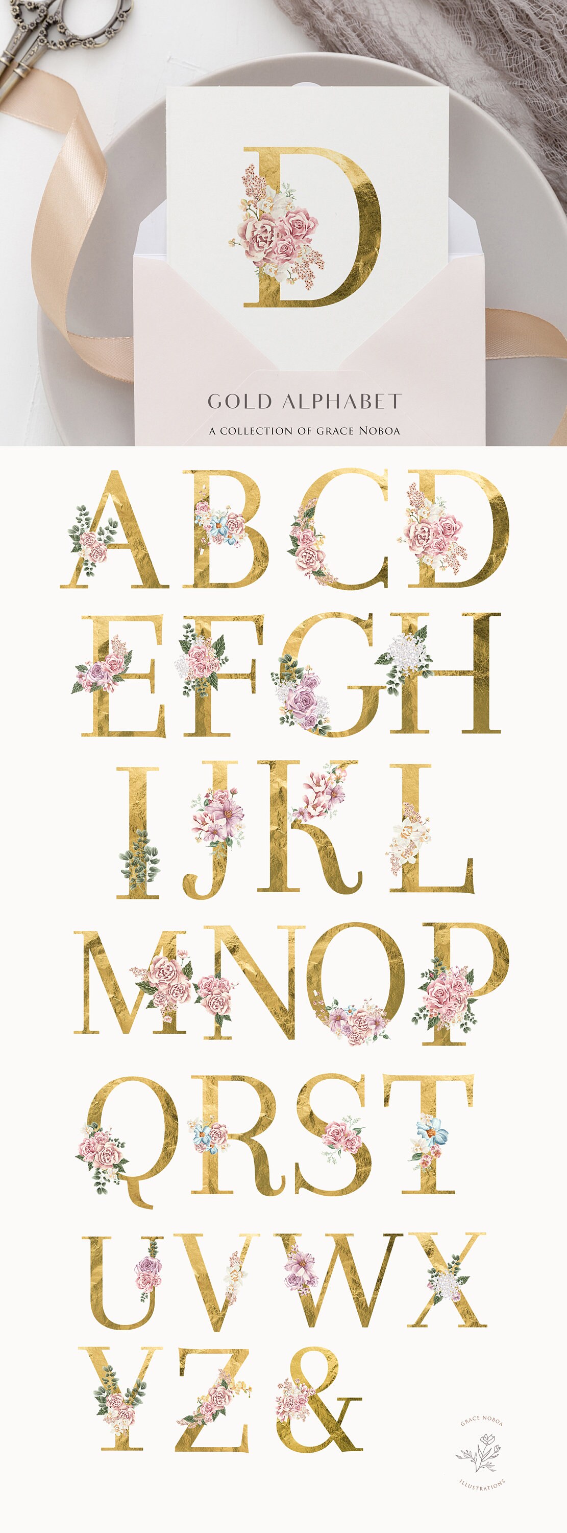 Floral Spring Golden Alphabet Watercolor Wedding Letters | Etsy