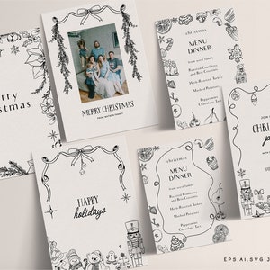 Whimsical Christmas Line Art Clipart- Holiday Season Hand Draw Doodle ...