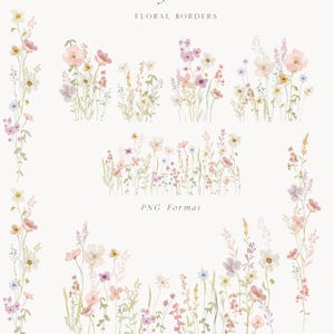 Watercolor Wildflower Border Bundle- Summer Spring Floral - Soft Blush ...