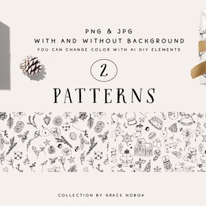 Whimsical Christmas Line Art Clipart- Holiday Season Hand Draw Doodle ...