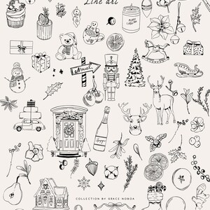 Whimsical Christmas Line Art Clipart- Holiday Season Hand Draw Doodle ...