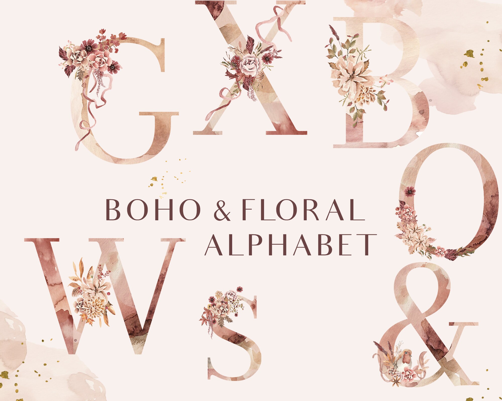 Floral Boho Watercolor Alphabet Watercolor Wedding Letters - Etsy