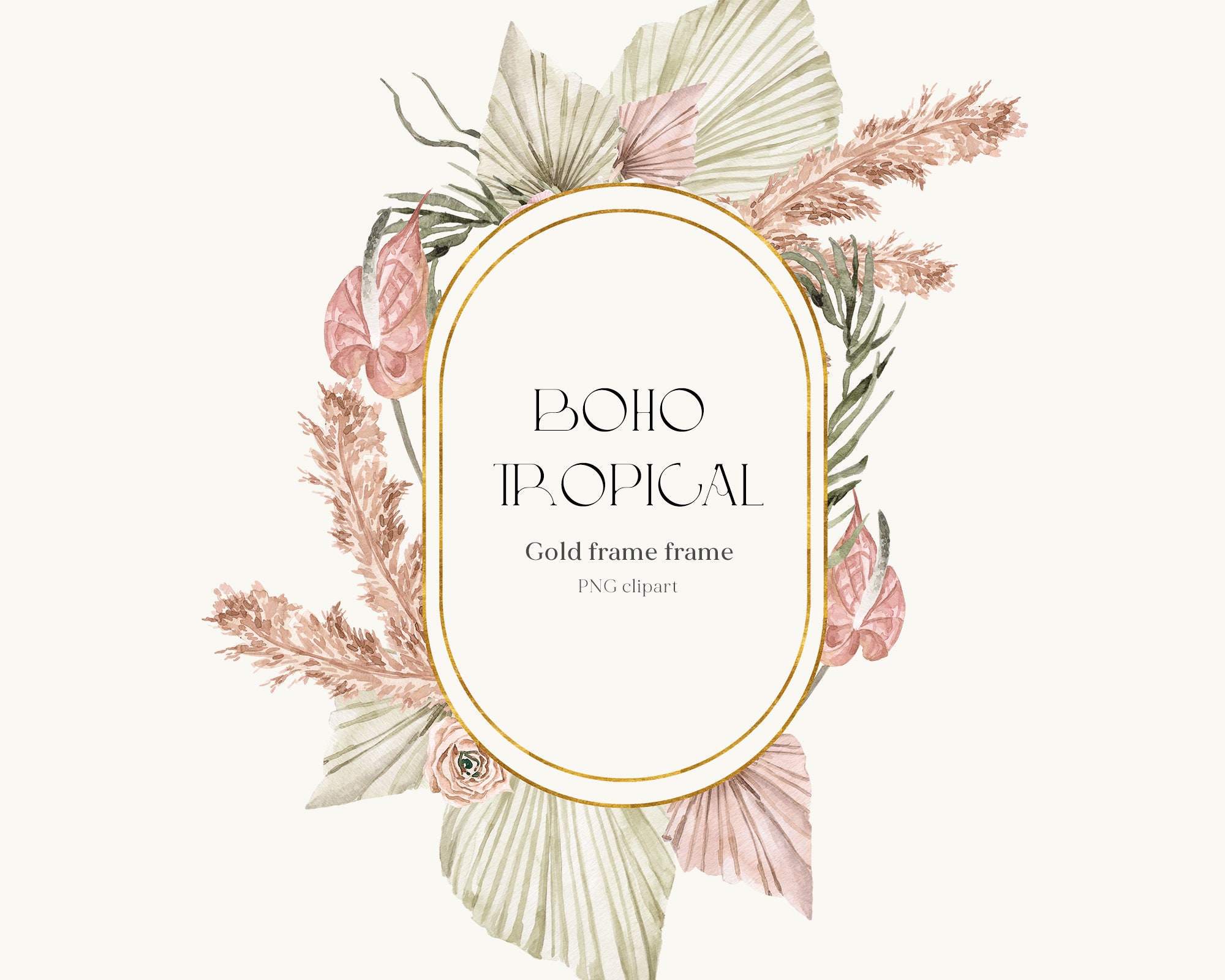 Watercolor Bohemian Dried Palms Clipart Boho Floral Tropical - Etsy