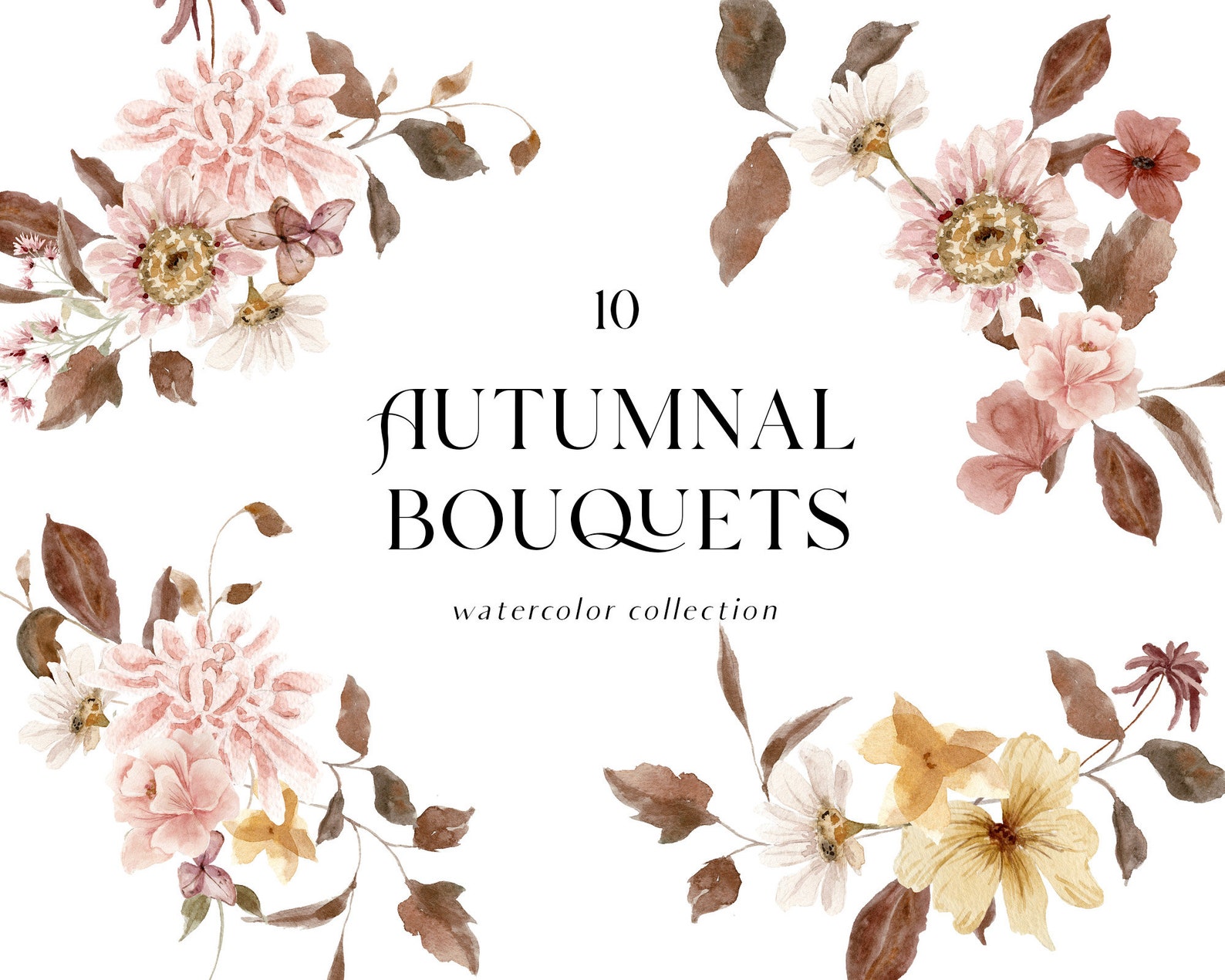 Autumn Watercolor Floral Clipart Fall Clipart Watercolor - Etsy