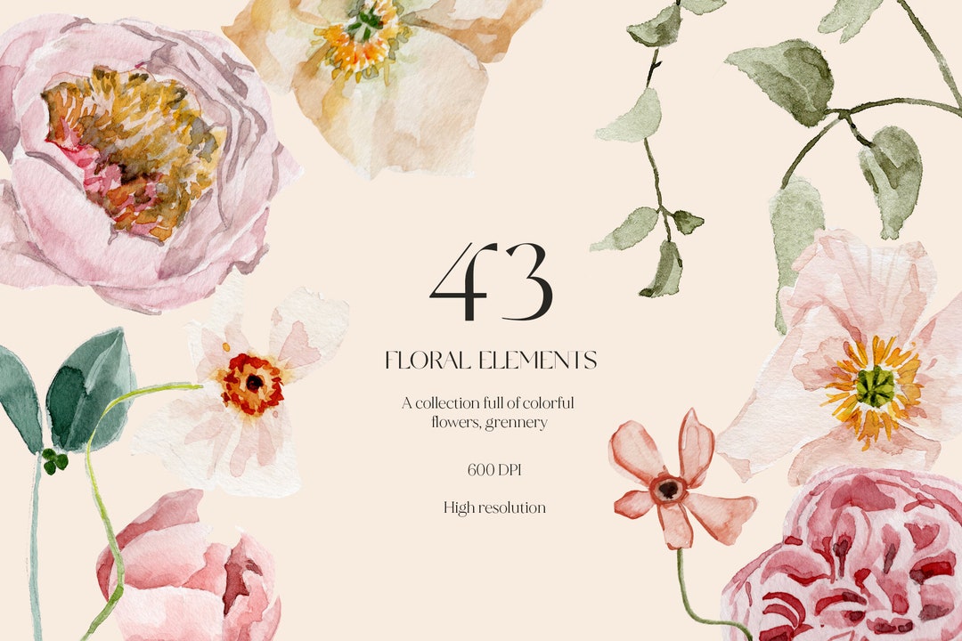 Watercolor Floral Clipart- Spring Floral Peach Flower- Spring Blooms ...