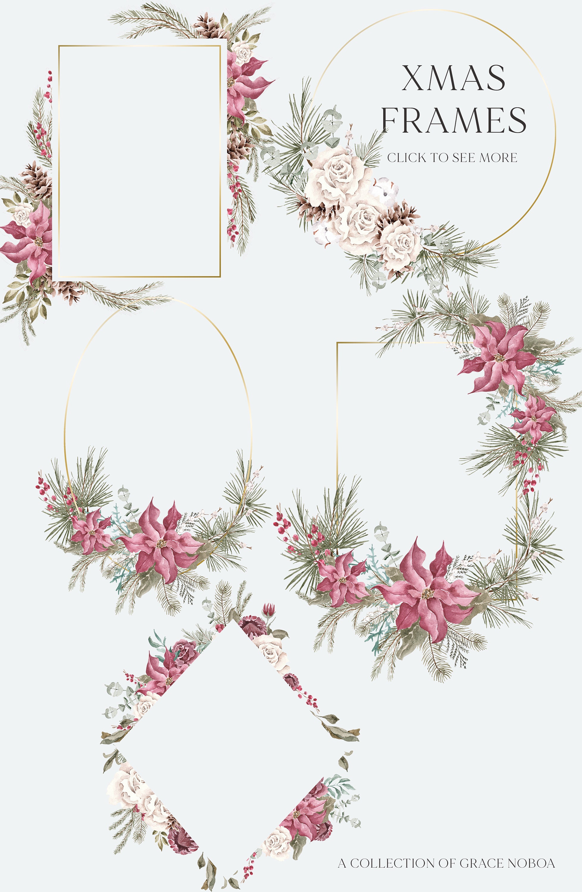 Christmas Frames Clipart Set Ready to Use Designs Winter - Etsy