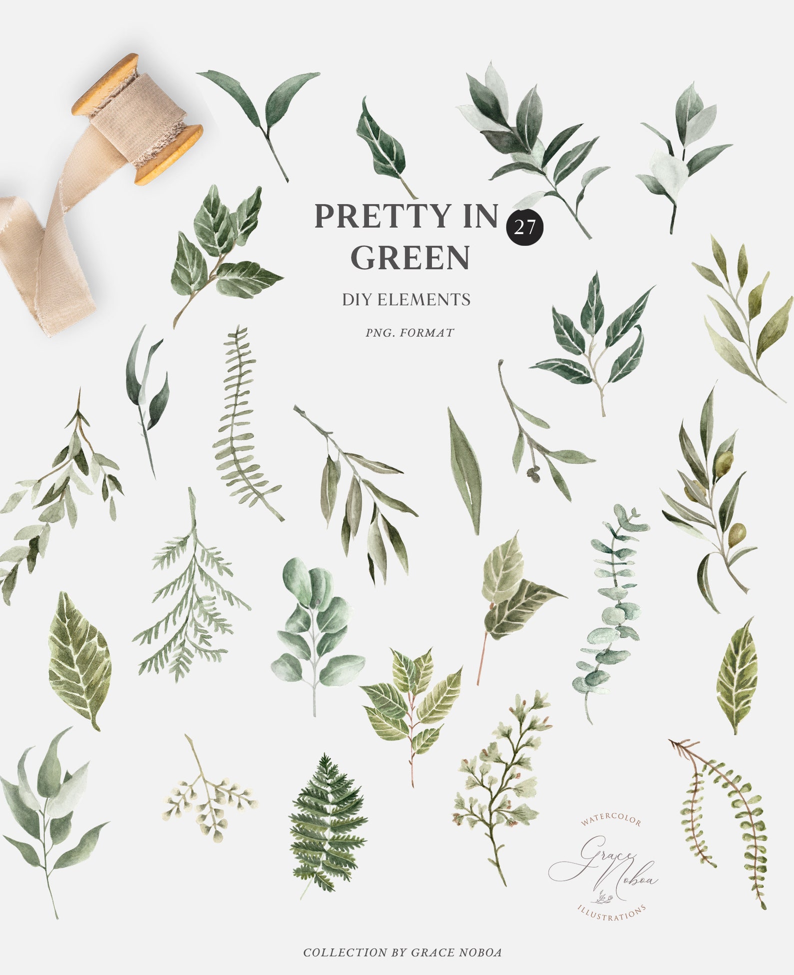 Watercolor Greenery Clipart Set Collection Green Foliage - Etsy