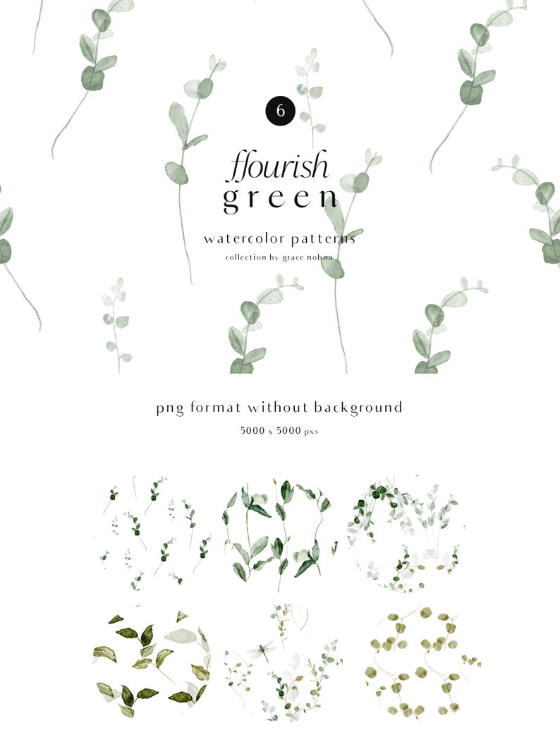 Watercolor Greenery Clipart Eucalyptus Clipart Foliage - Etsy