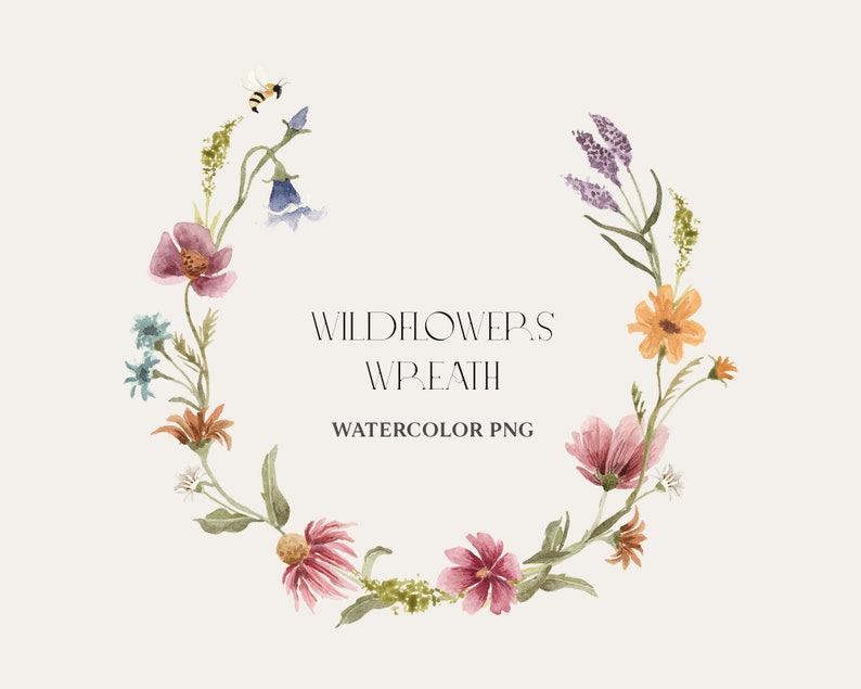 WILDFLOWER Spring Floral Wreath Clipart Botanical Clipart - Etsy