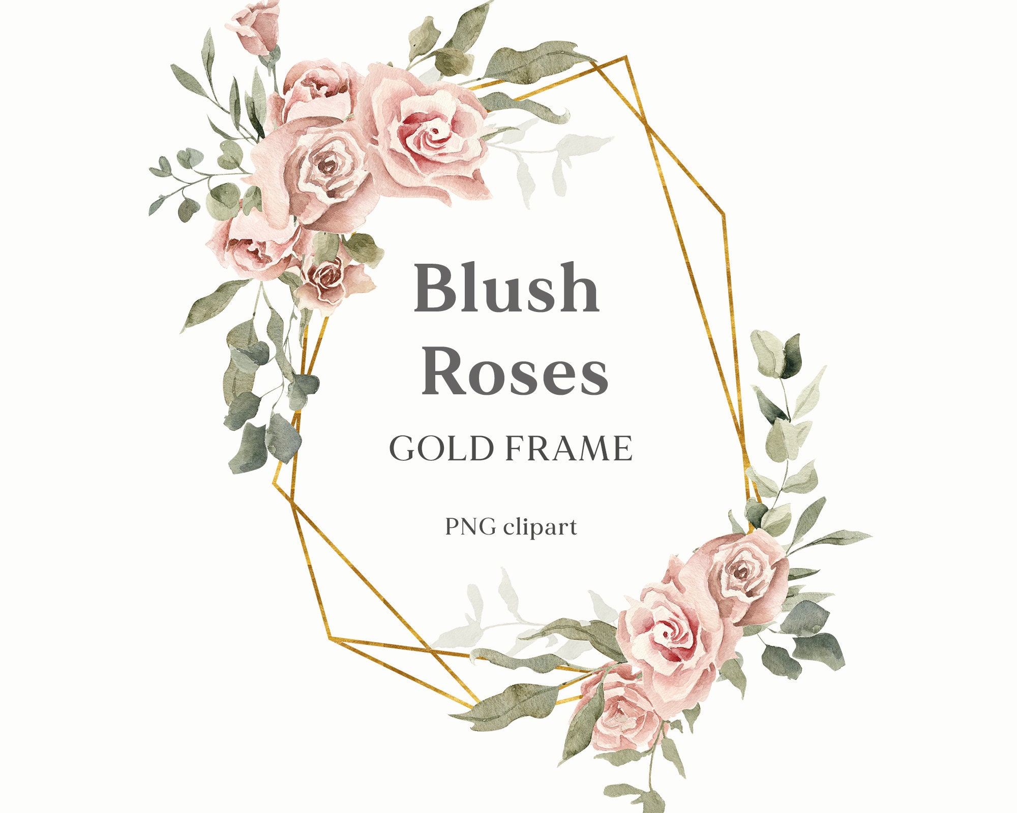 Watercolor Pink Blush Greenery Floral Gold Frame Wedding Etsy
