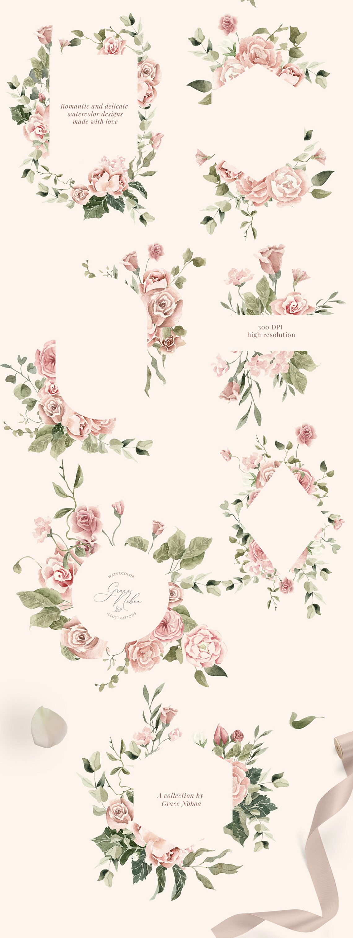 Pink Floral Clipart Rose Spring Romantic Clipart Blush Dusty - Etsy