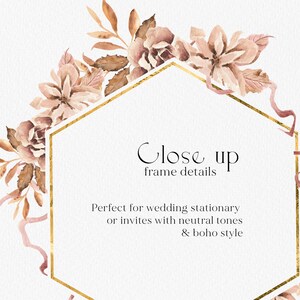 Boho Floral Golden Frame Watercolor Clipart Neutral Tones Bohemian ...