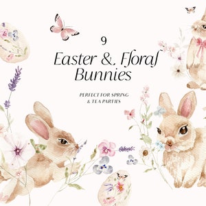 Watercolor Bunny Clipart- Watercolor Wildflower Clipart- Spring Summer ...